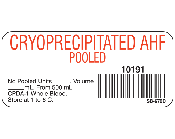 SB-670D Blood Product Labels w/ Codabar Symbology