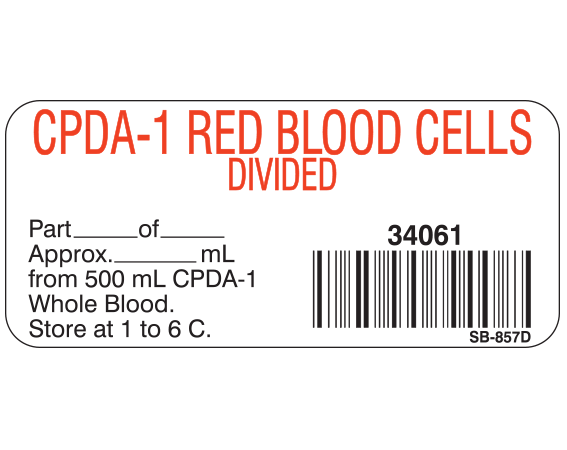 SB-857D Blood Product Labels w/ Codabar Symbology