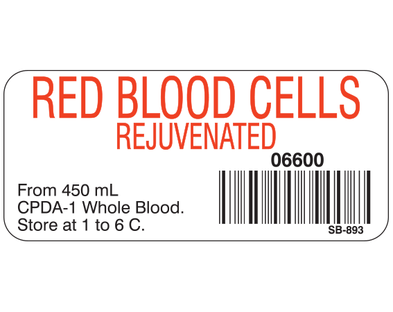 SB-893 Blood Product Labels w/ Codabar Symbology