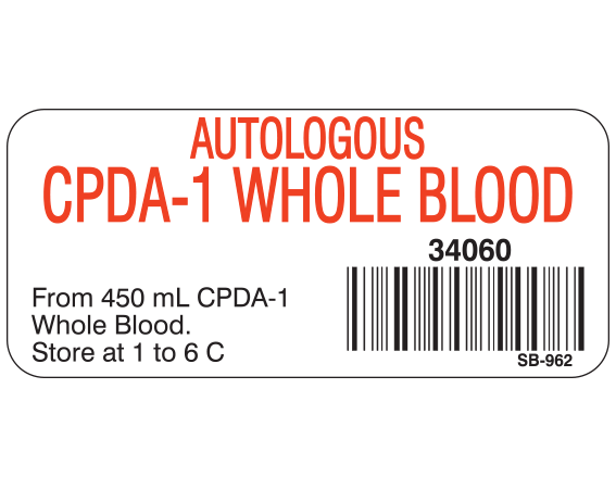 SB-962 Blood Product Labels w/ Codabar Symbology