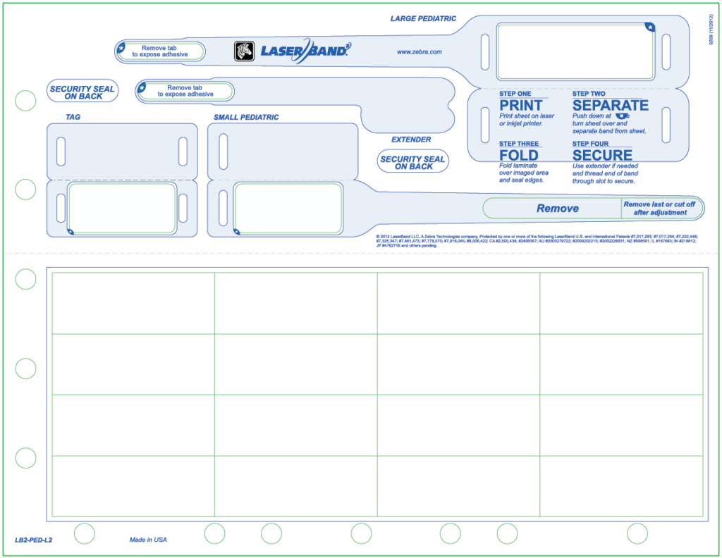 LB2-PED-L2 Pediatric Simple Closure LaserBand2 ID Tag w/16 Label