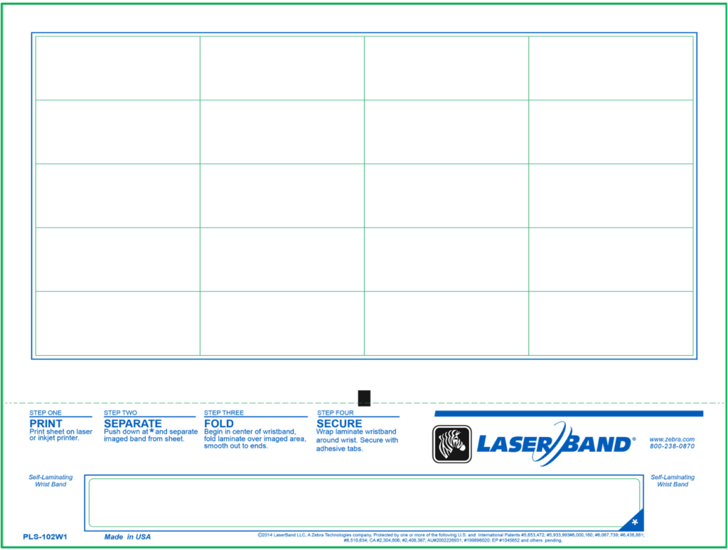 PLS-102WC Adult Wristband + 20 Labels - 8.5x11- Matte