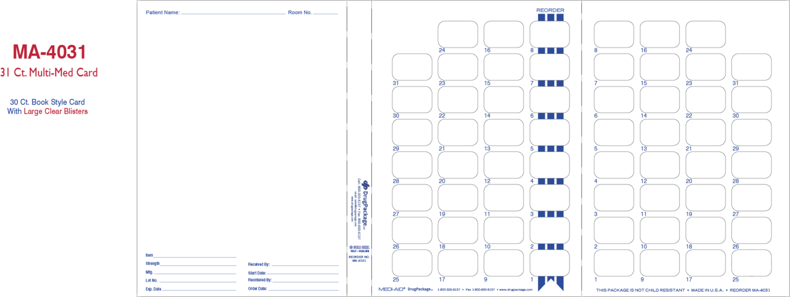 MA-4031 Multiple Dose Medication Blister Card