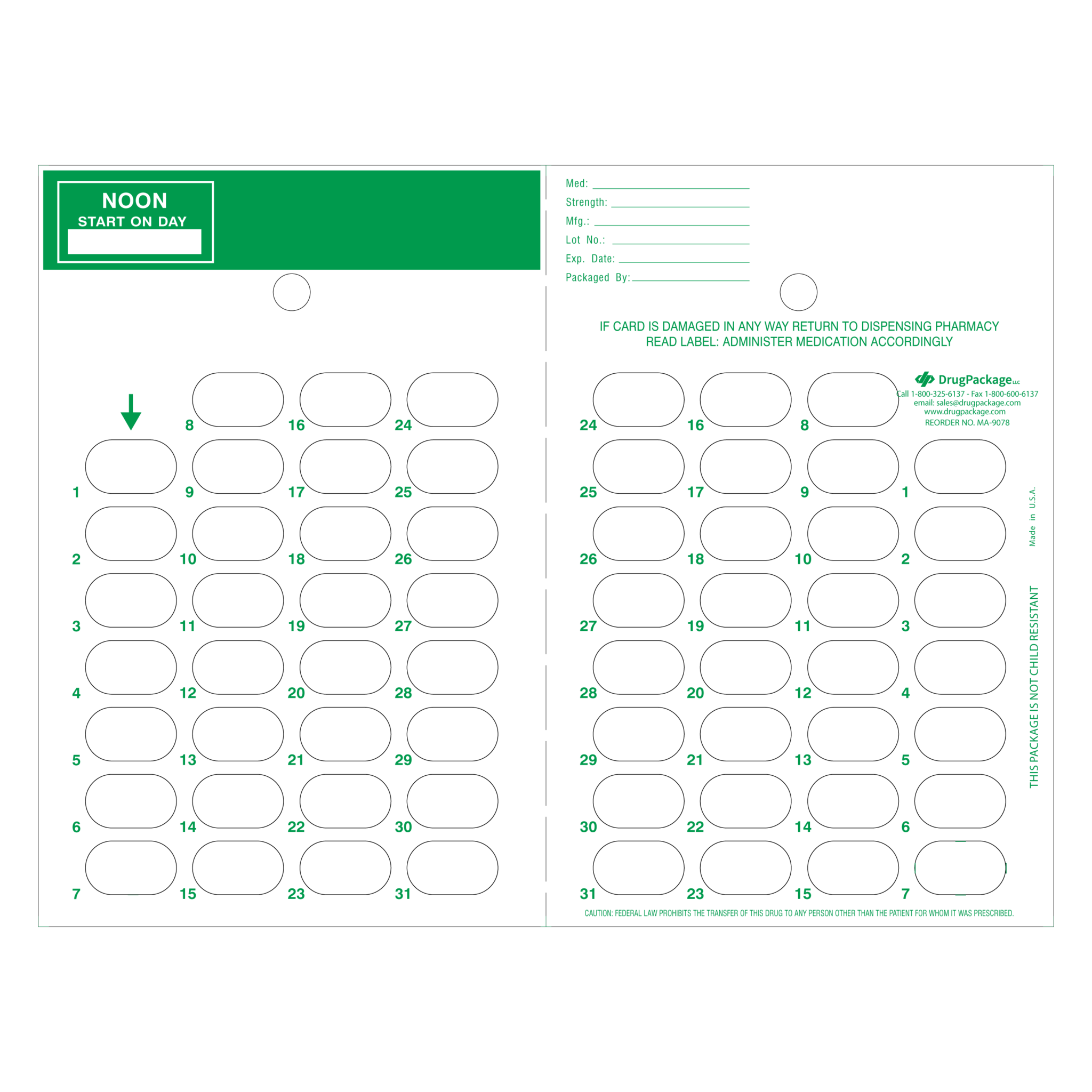 MA-9078 Multiple Dose Medication Blister Card